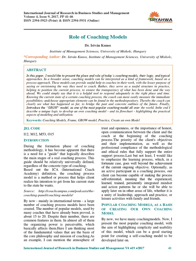 COACHING-Role of Coaching Models | PDF | Goal | Consciousness