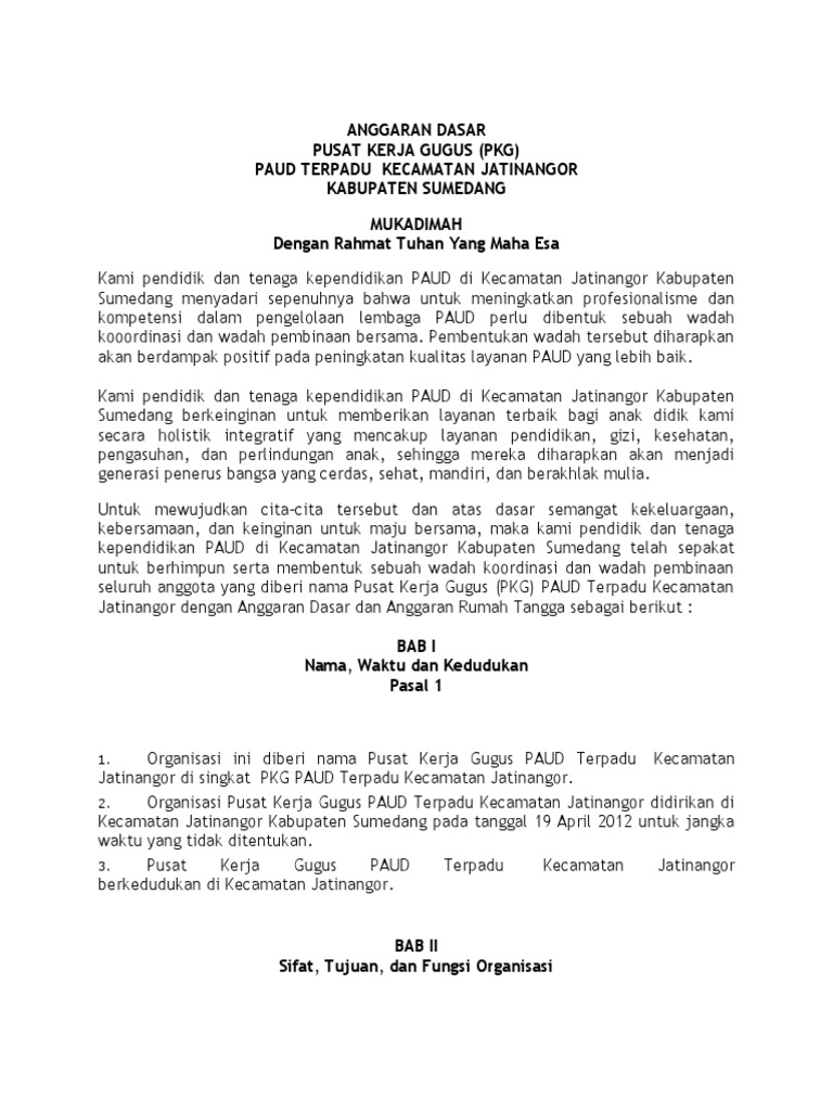Contoh Anggaran Dasar PKG | PDF