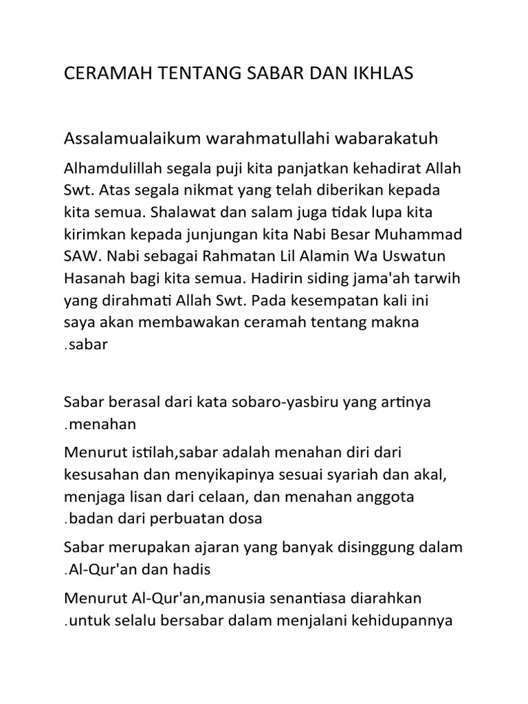 Ceramah Sabar dan Ikhlas dalam Islam | PDF | Memasak, Makanan, & Anggur ...