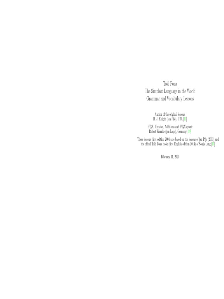 Toki Pona Lessons - en Booklet | PDF | Verb | Adjective