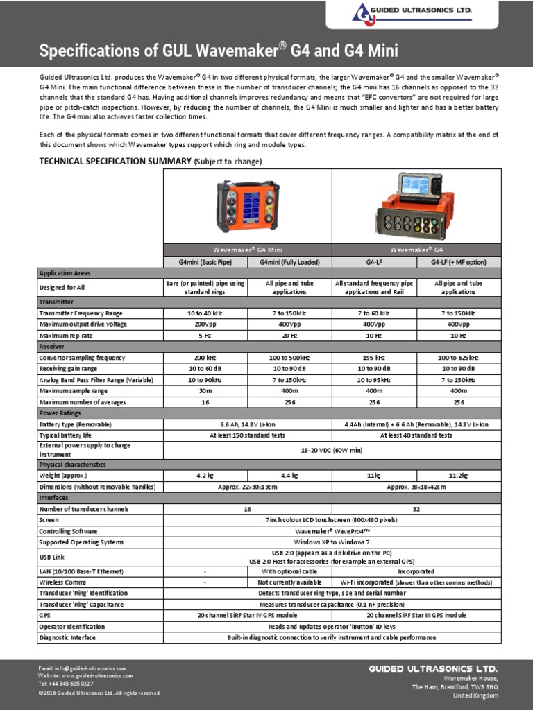 Specifications of GUL Wavemaker G4 and G4 Mini: Technical Specification Summary | PDF | Usb ...