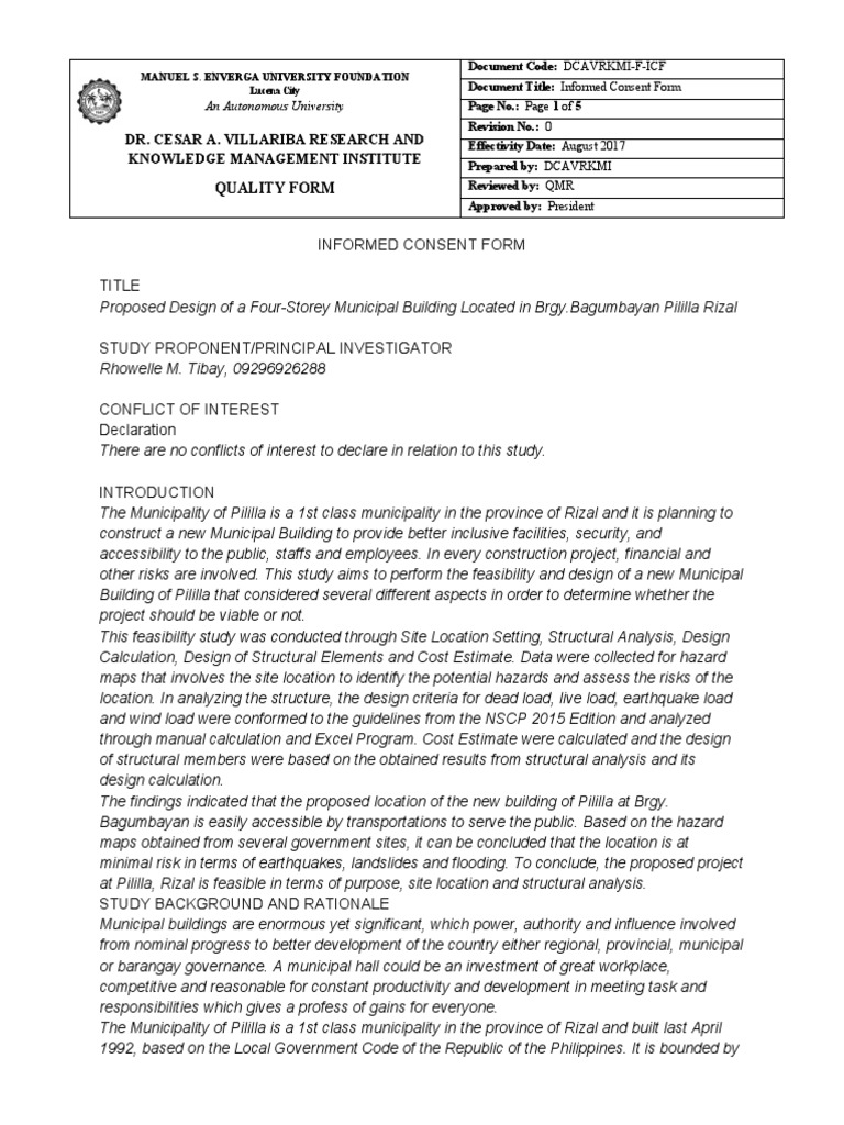 Quality Form: Informed Consent Form Title | PDF | Informed Consent | Risk