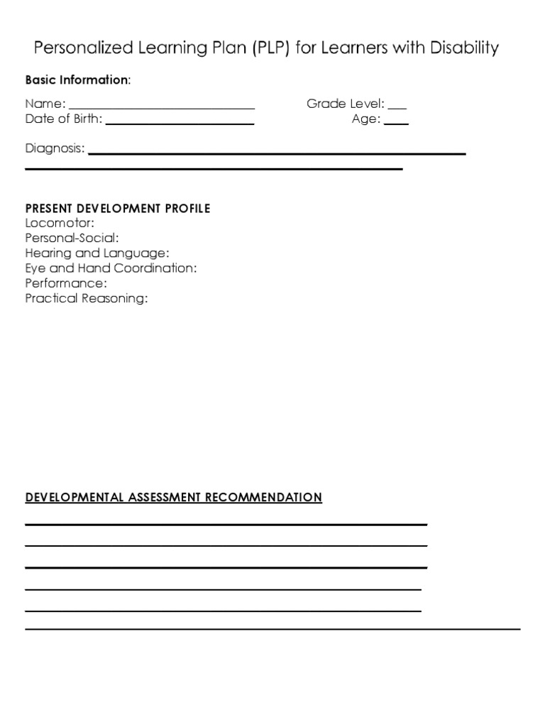 (Template) Personalized Learning Plan Template For Learner With ...