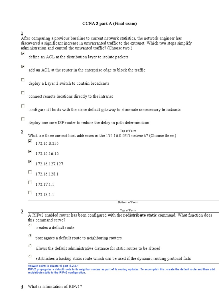CCNA 3 Part A Final Exam Questions | PDF