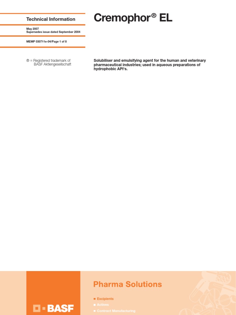 Cremophor EL | PDF | Data | Chemical Substances
