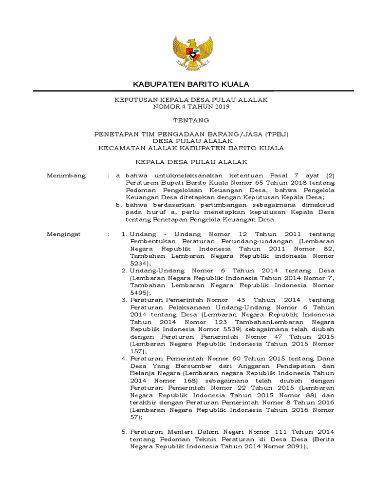 SK No.4 Kades TTG TPK | PDF