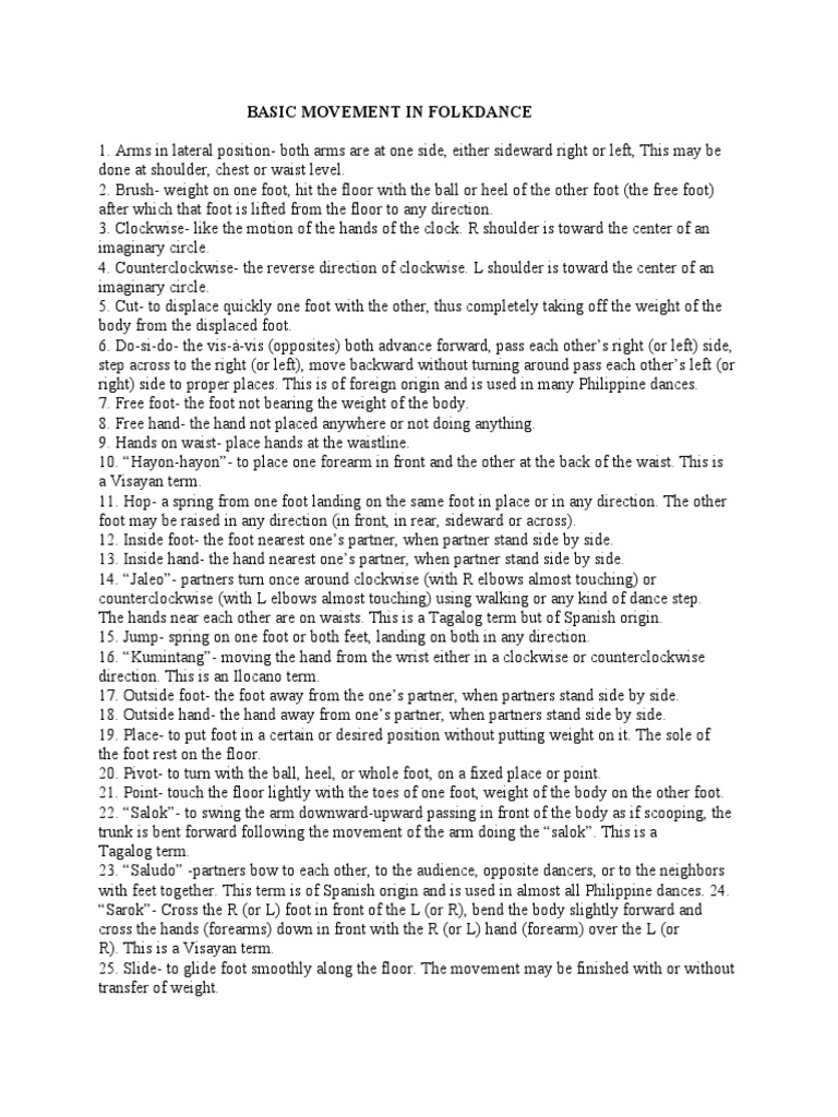 Basic Movement in Folkdance | PDF | Foot | Hand