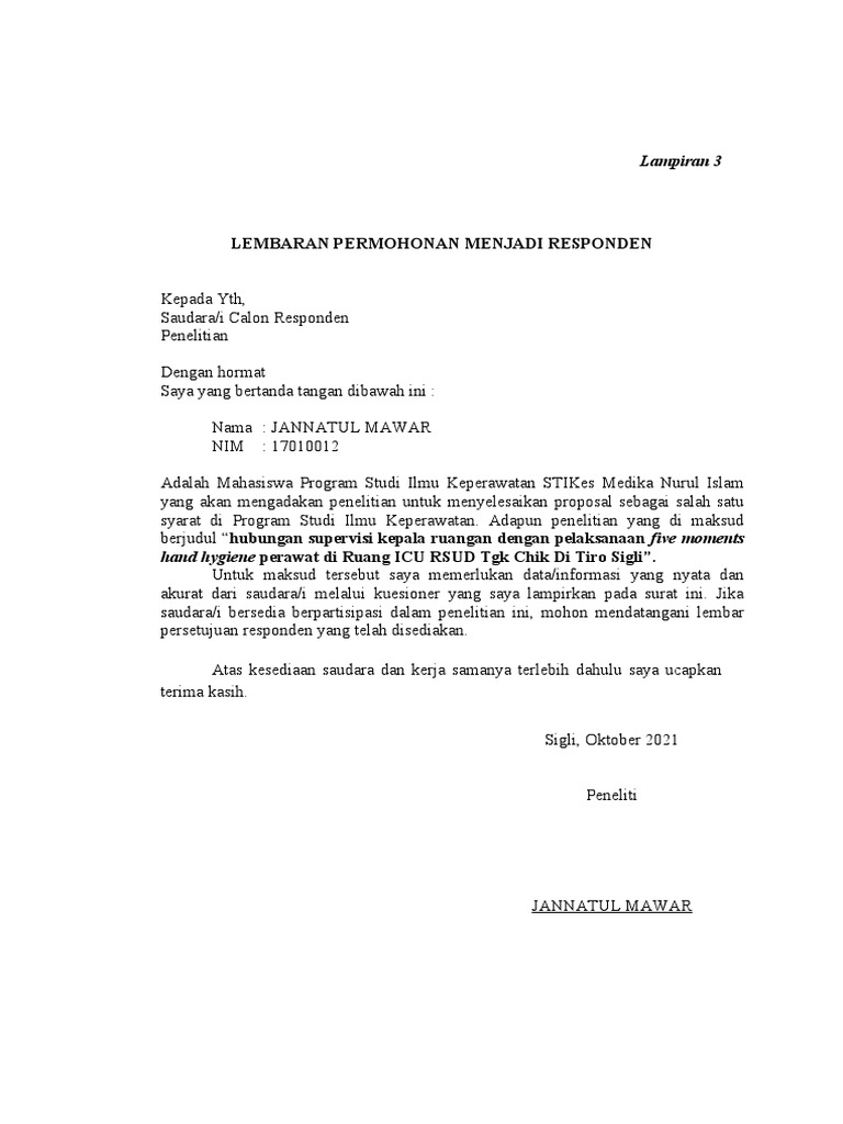 Contoh Kuesioner Dan Lampiran Skripsi | PDF