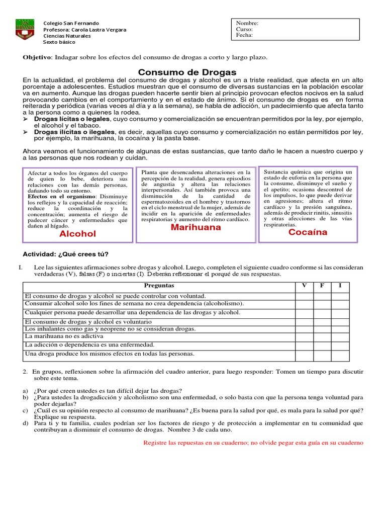 Guia Sobre Drogas Sexto Basico | PDF | La dependencia de sustancias ...