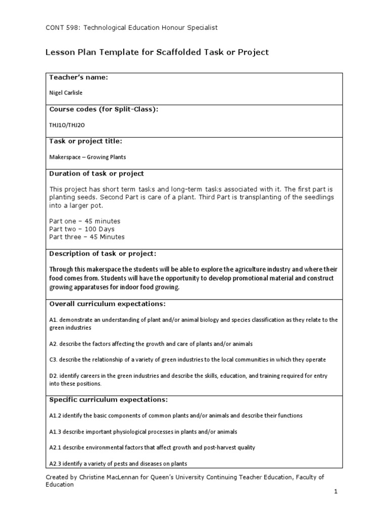 M3t7-Lesson Plan Template For Scaffolded Task or Project | PDF ...