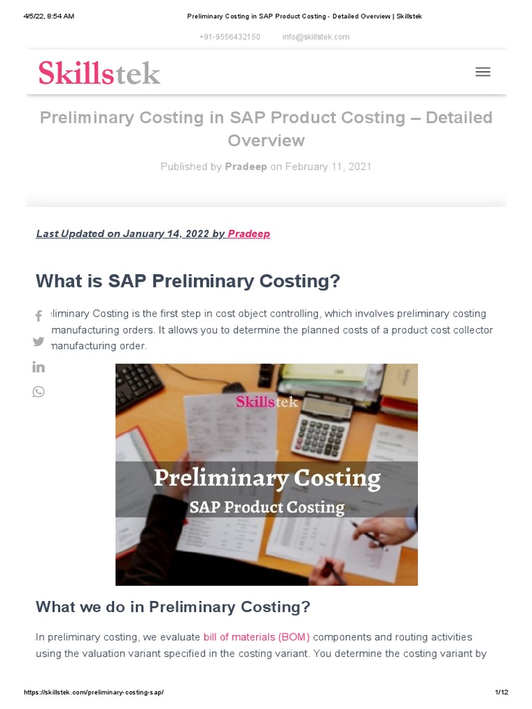 Preliminary Costing in SAP Product Costing - Detailed Overview ...
