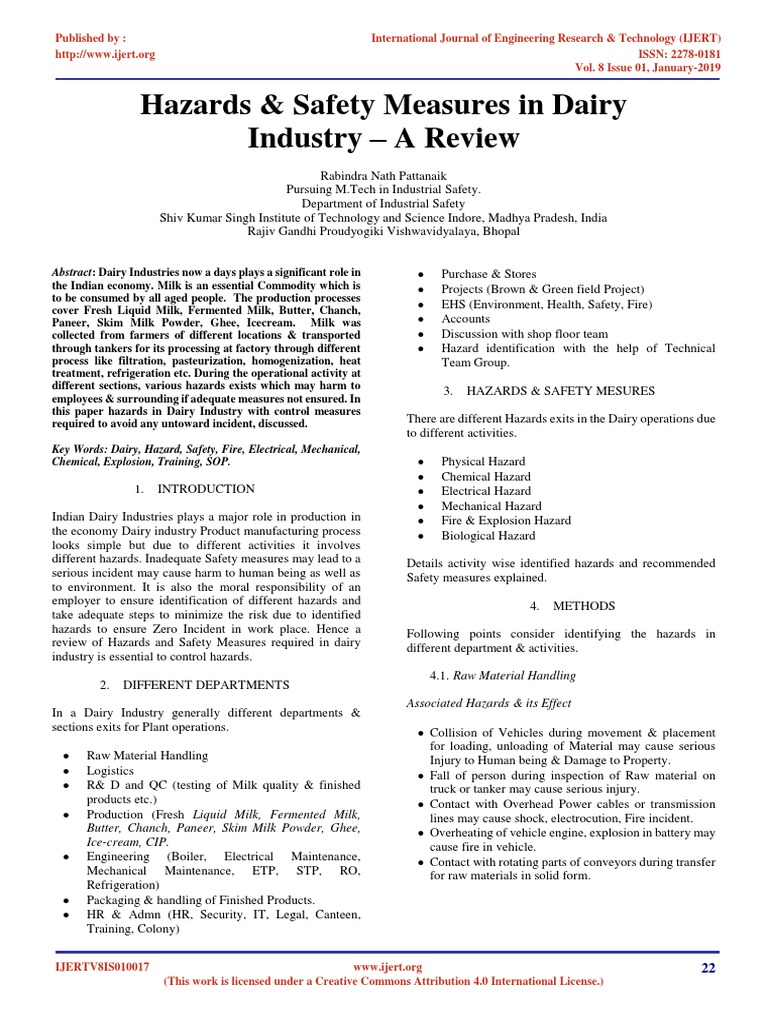 Dairy Industry Hazards and Safety Review | PDF | Personal Protective ...