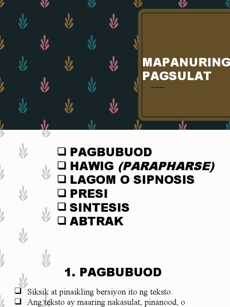 Pagbubuod Sintesis o Lagon Hawig | PDF