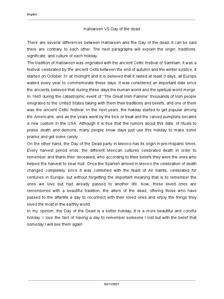 Halloween vs. Day of the Dead Explained | PDF | Halloween | Festival
