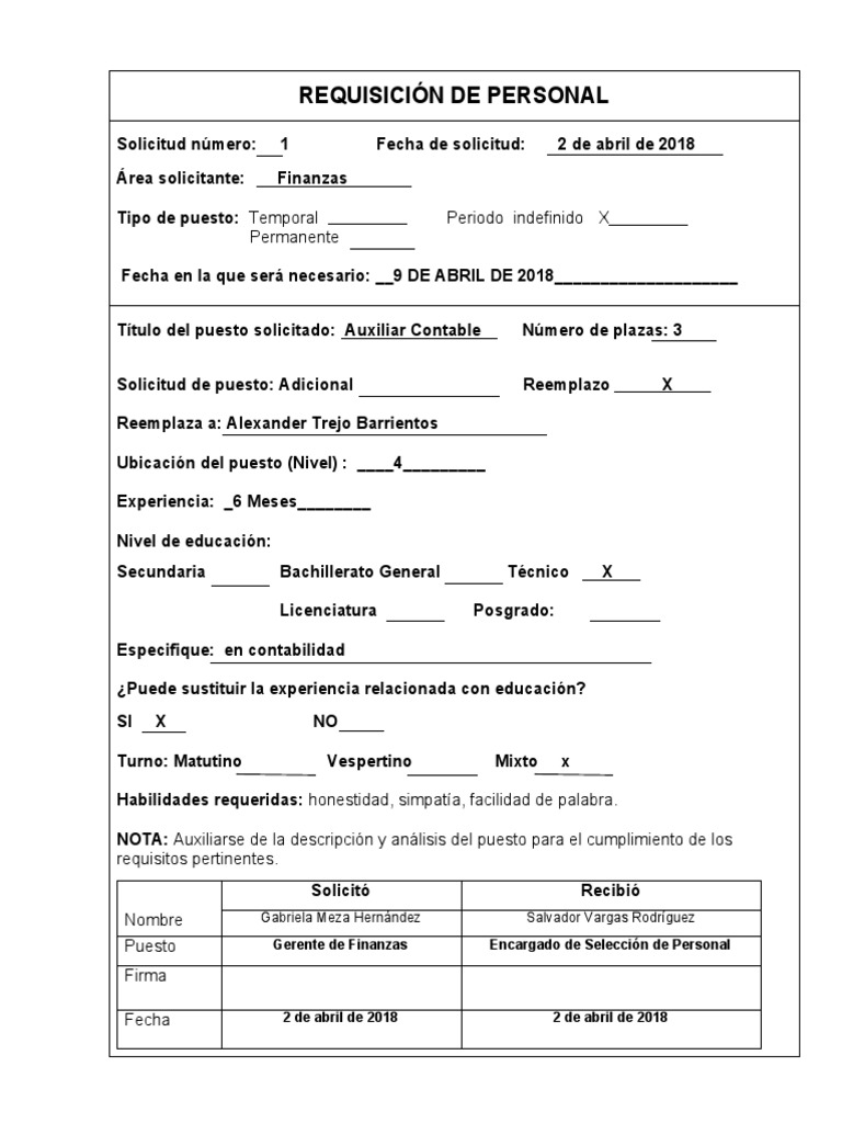 Requisicion de Personal | PDF