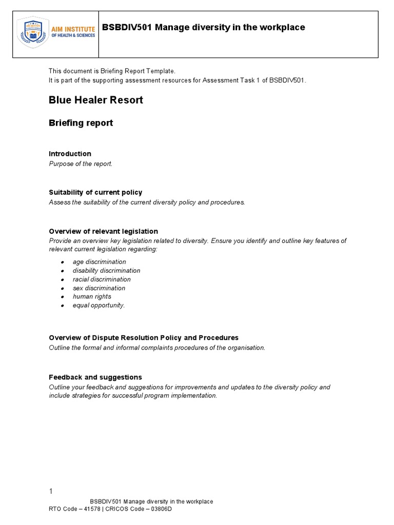 Bsbdiv501 Briefing Report Template V1 0 Pdf