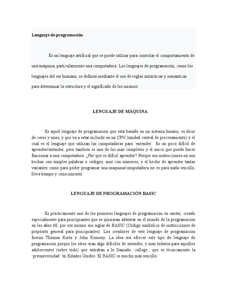 Introducción al lenguaje BASIC | PDF | Básico | Lenguaje de programación