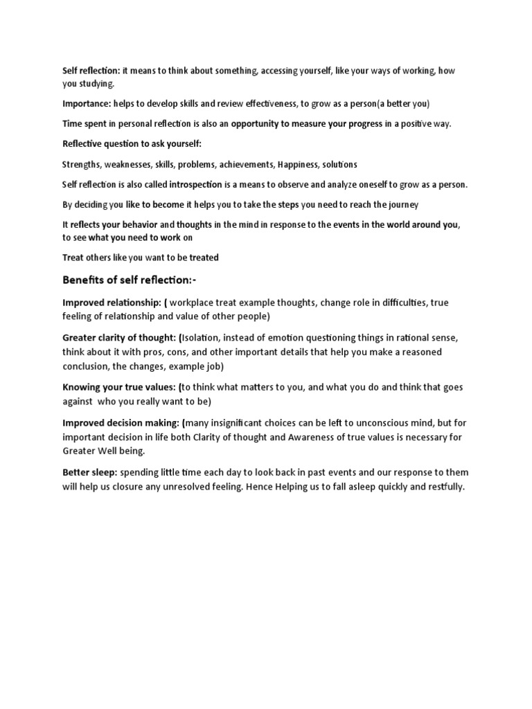 Benefits of Self Reflection | PDF | Self-Improvement