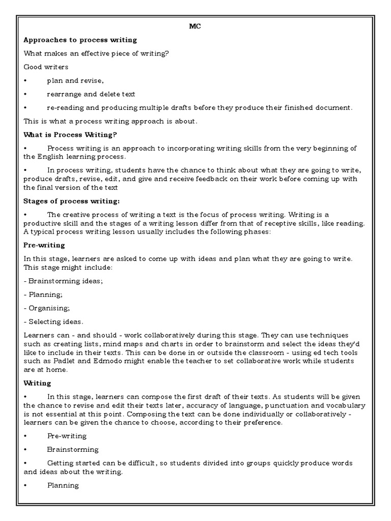A Comprehensive Guide to the Process Writing Approach | PDF | Nonverbal ...