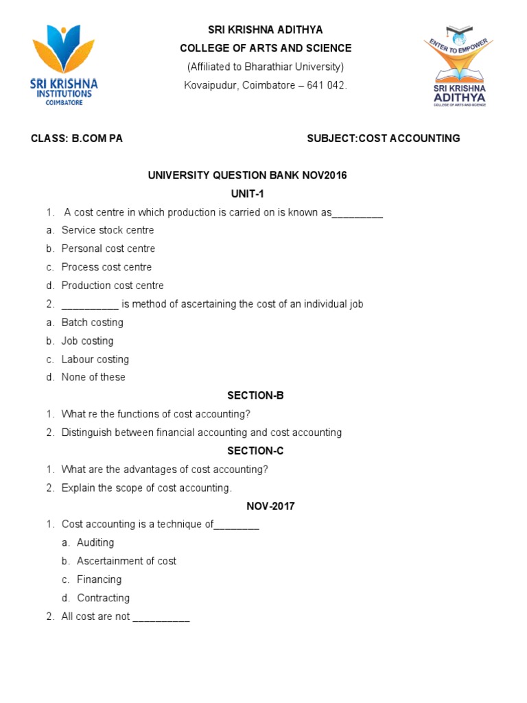 Unit-1 Q Bank | PDF | Cost Accounting | Accounting
