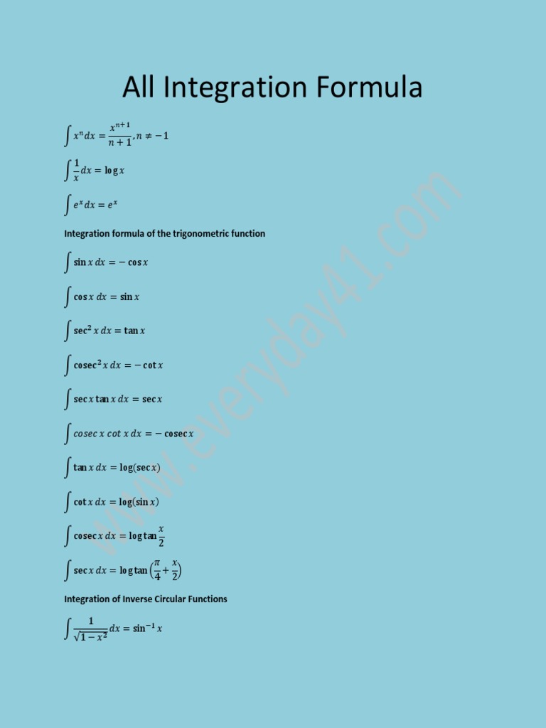 Intergration Formula | PDF | Trigonometric Functions | Sine