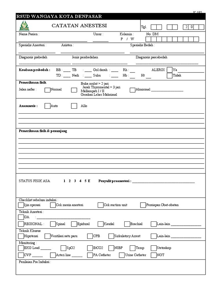 Form Monitoring Pasca Anastesi | PDF