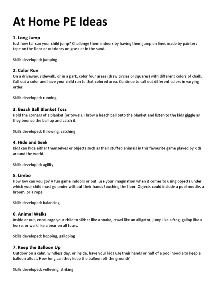 At Home PE Activities | PDF