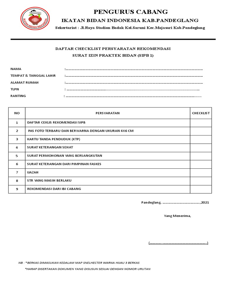 Daftar Checklist Sipb | PDF