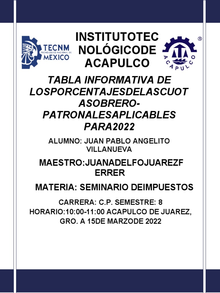 Tabla de Cuotas Del IMSS 2022 | PDF