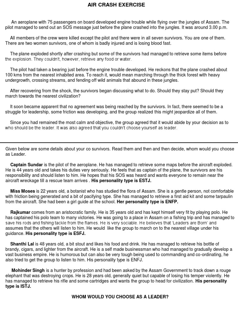 Aircrash Exercise Mbti | PDF | Aviation Accidents And Incidents