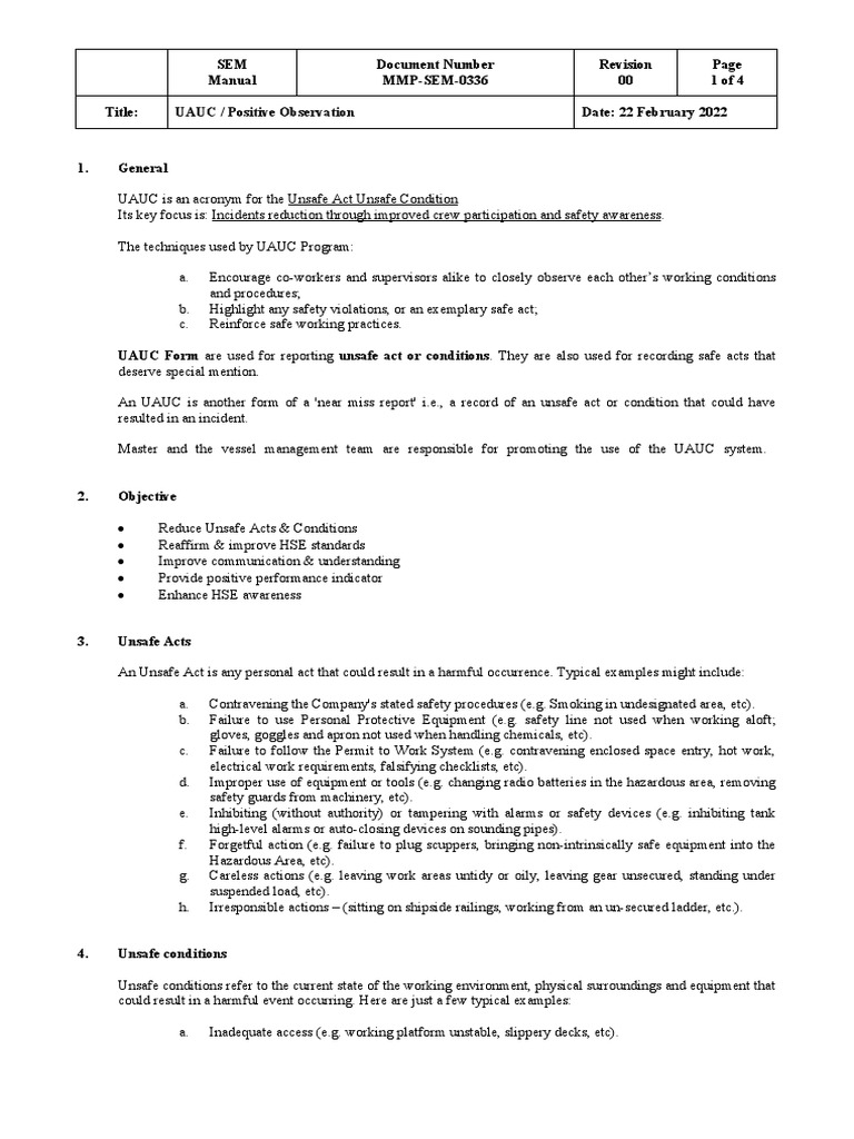 Unsafe Act Unsafe Condition (UAUC) | PDF | Safety | Personal Protective ...