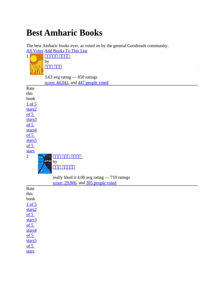 Top Amharic Books: A Ranking of the Most Popular Works as Rated by ...