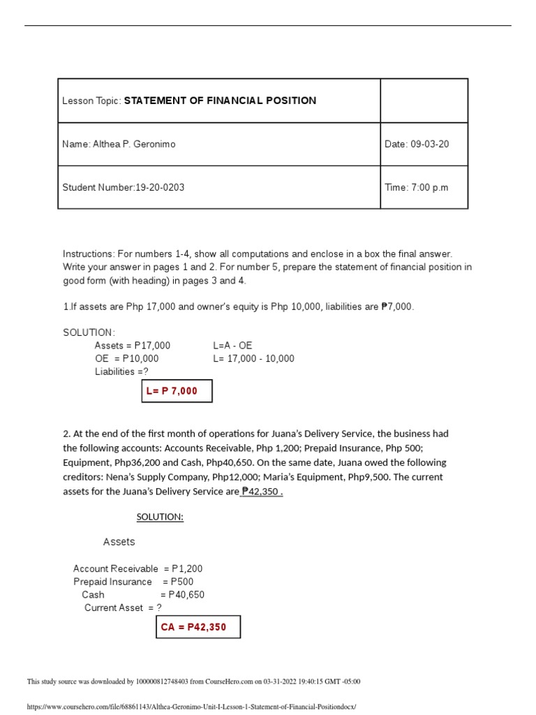 Statement of Financial Position Guide | PDF | Equity (Finance ...