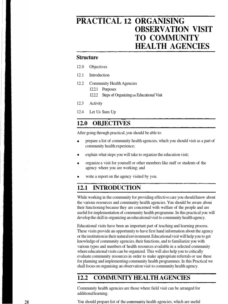 Practical 12 Organising Observation Visit To Community Health Agencies ...