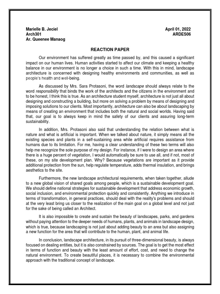 Landscaping Architecture - Reaction Paper | PDF | Sustainable ...