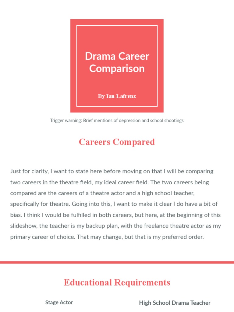 Theatre Actor vs. Drama Teacher Careers | PDF | Teachers | Actor