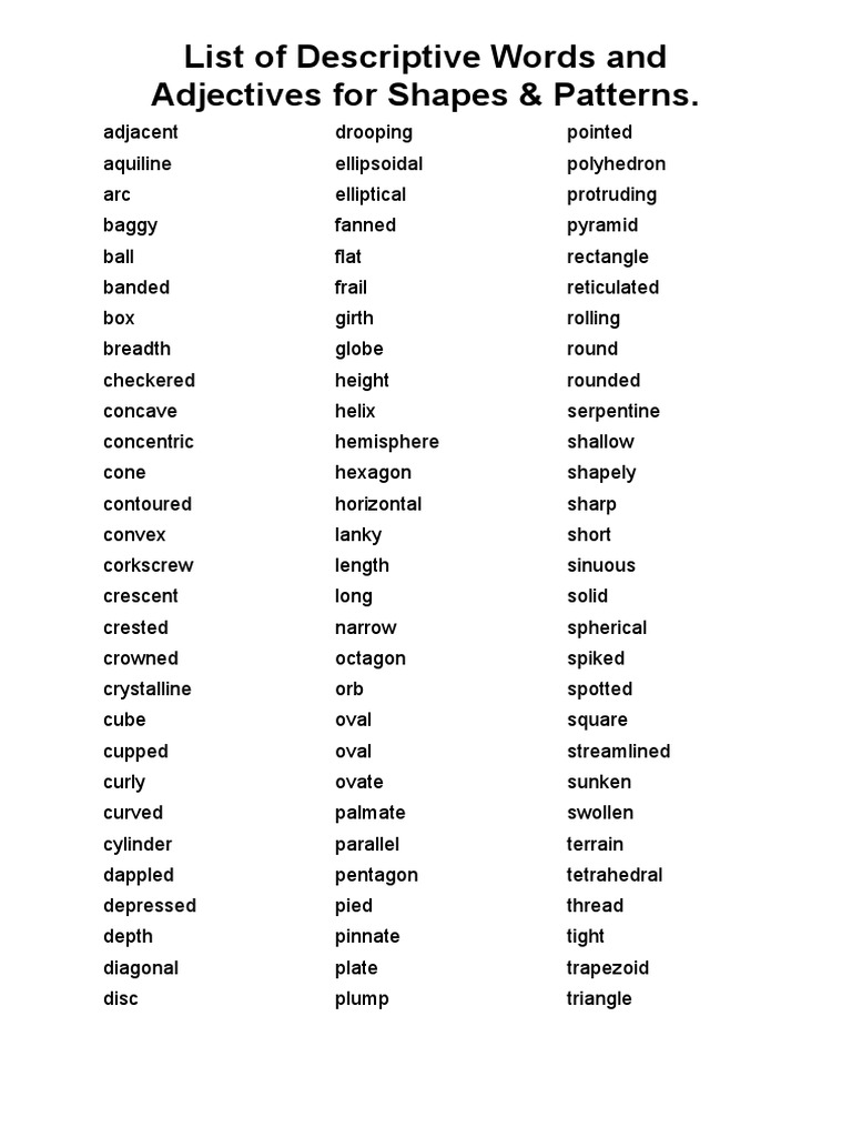 List of Descriptive Words and Adjectives For Shapes | PDF | Euclidean ...