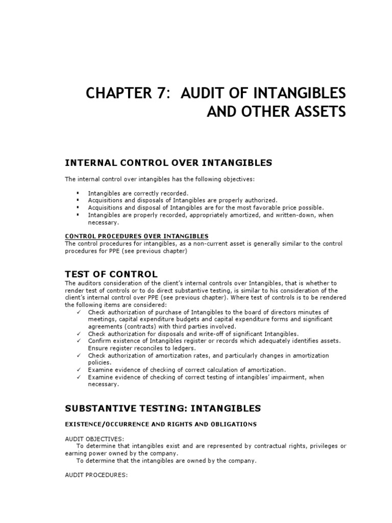 Chapter 7: Audit of Intangibles and Other Assets: Internal Control Over ...