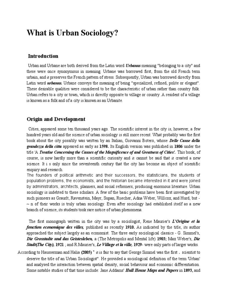 Origin and Development of Urban Sociology | PDF | Sociology | Institution