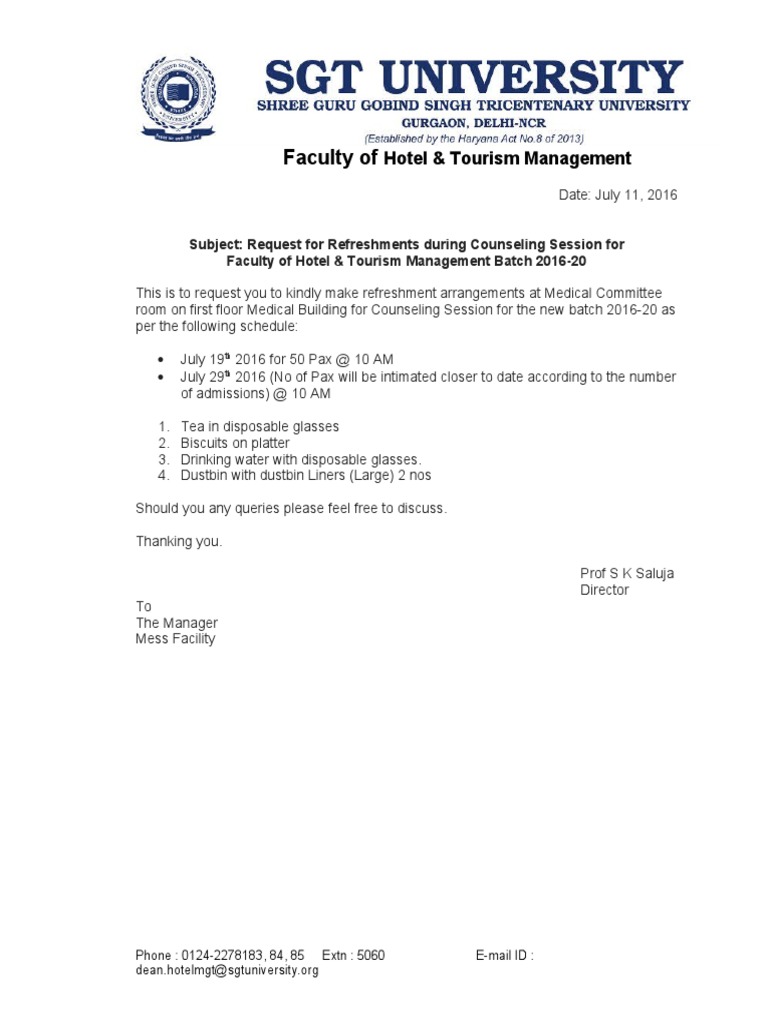 Refreshment Request for Counseling Session | PDF
