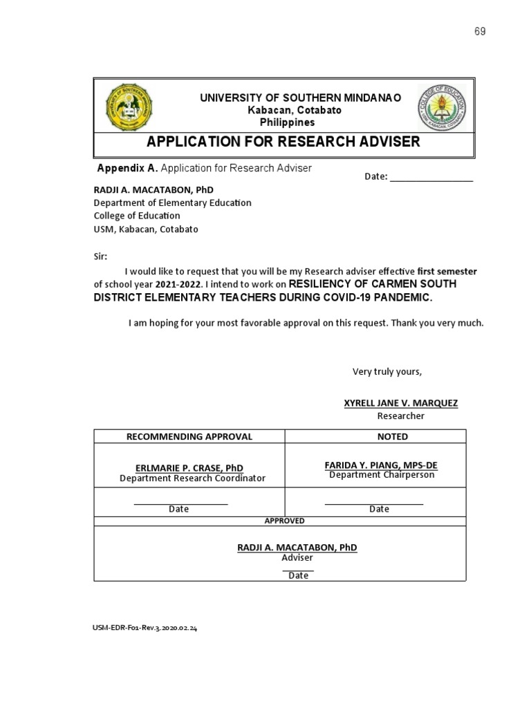 Application For Research Adviser: USM-EDR-F01-Rev.3.2020.02.24 | PDF ...