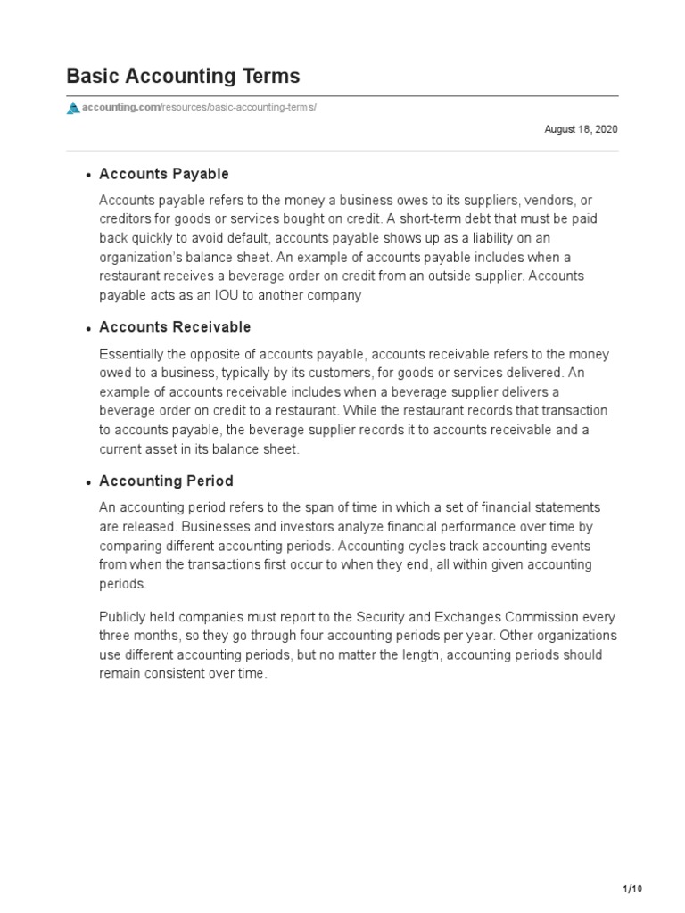 Accounting 101 - Basic Accounting Terms | PDF | Debits And Credits ...