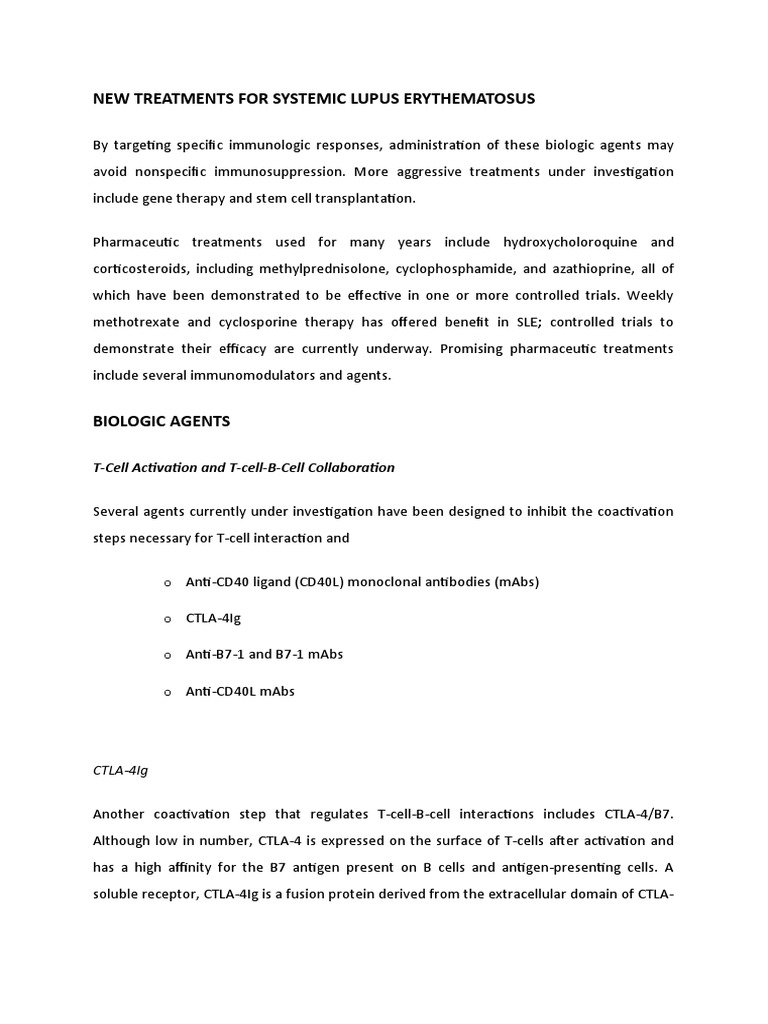 New Treatments For SLE | PDF | Systemic Lupus Erythematosus ...