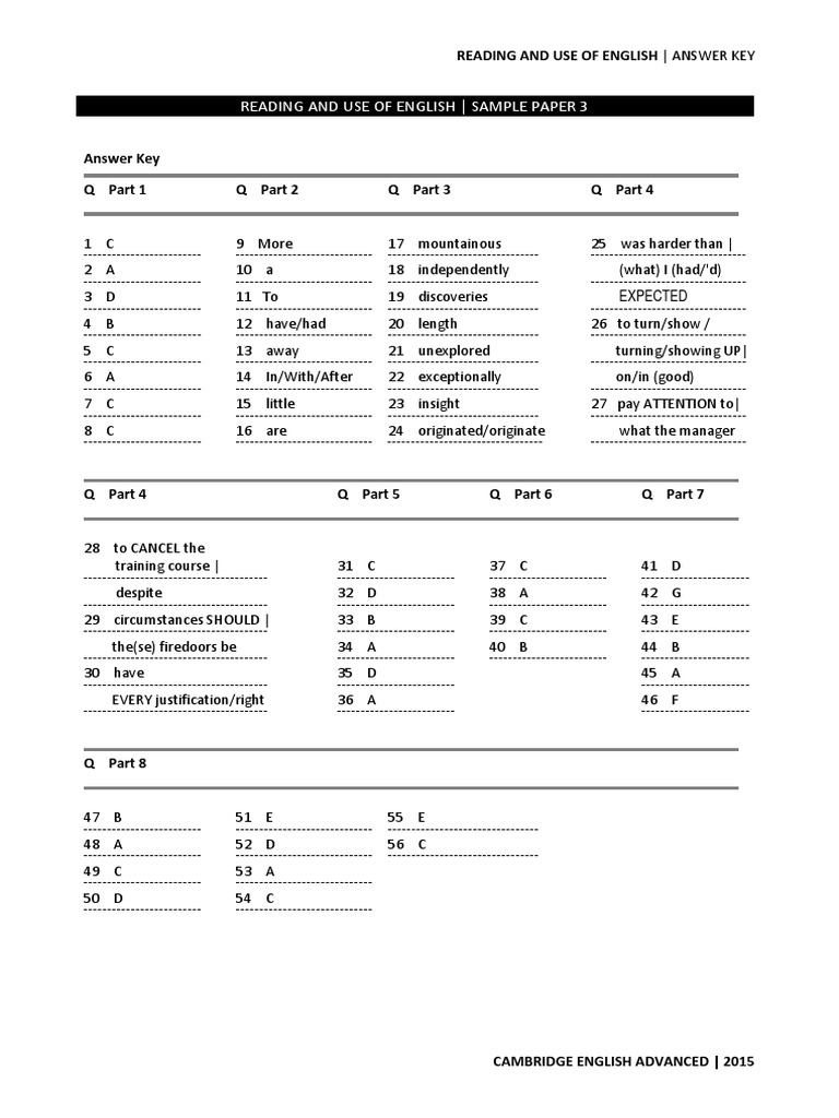 Reading and Use of English and Listening Answer Keys | PDF | Quiz Games