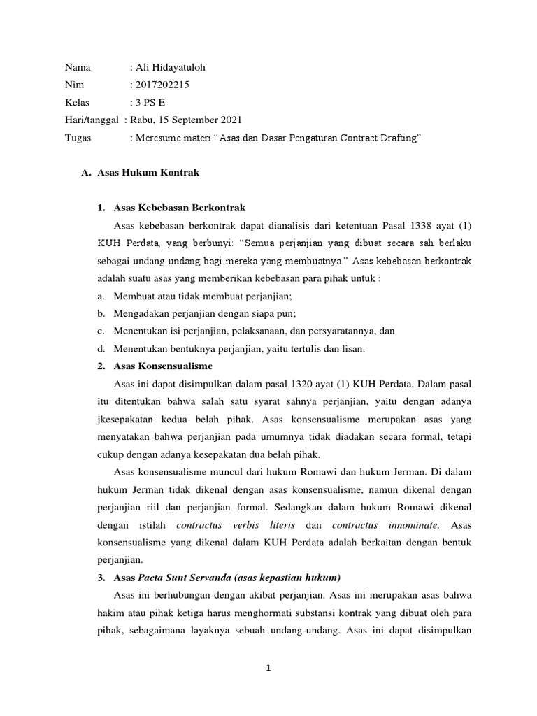 Ali Hidayatuloh 2017202215 Contract Drafting Pdf Hukum
