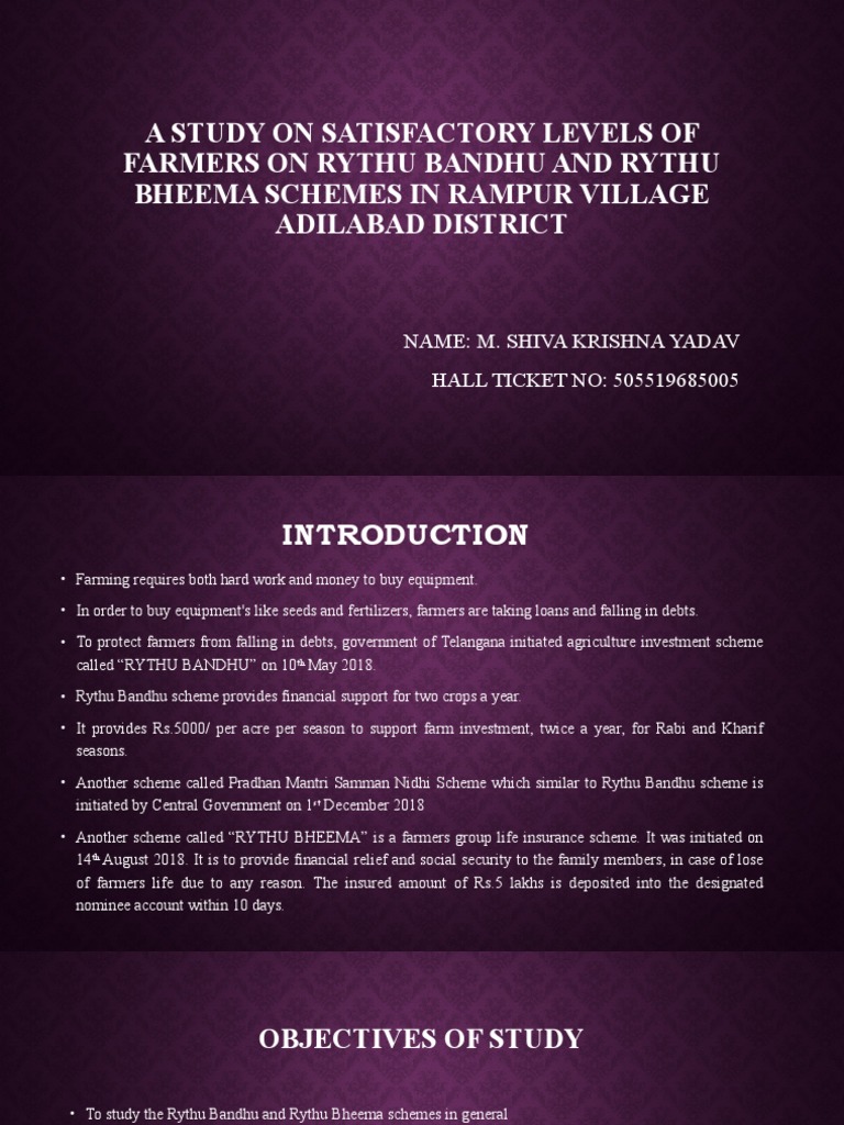 A Study On Satisfactory Levels of Farmers On Rythu Bandhu and Rythu ...