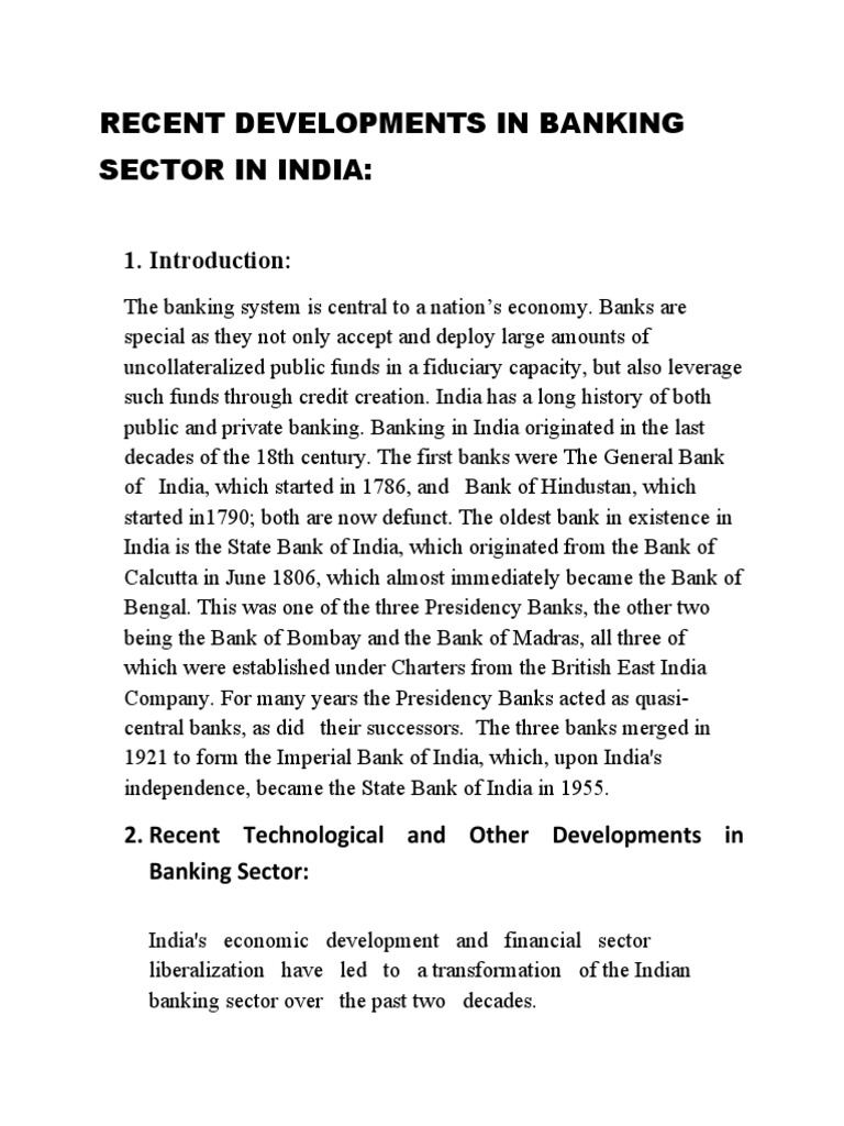 Recent Developments of Banking Sector in India | PDF | Banks ...