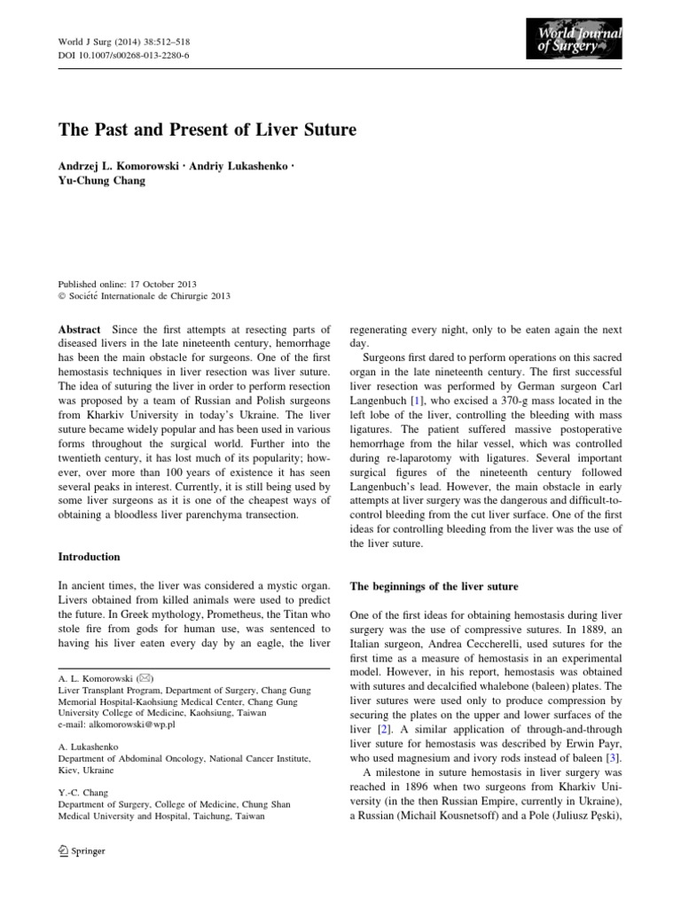 The Past and Present of Liver Suture | PDF | Surgical Suture | Surgery