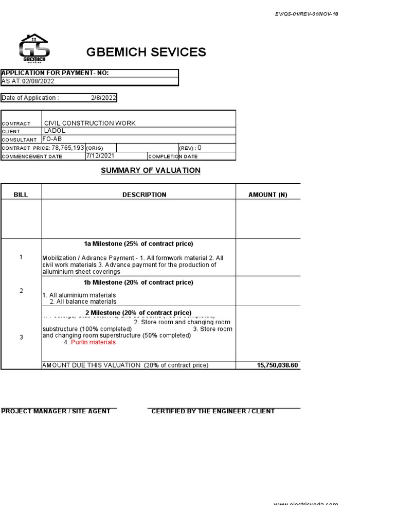 Payment Application Form Construction | PDF