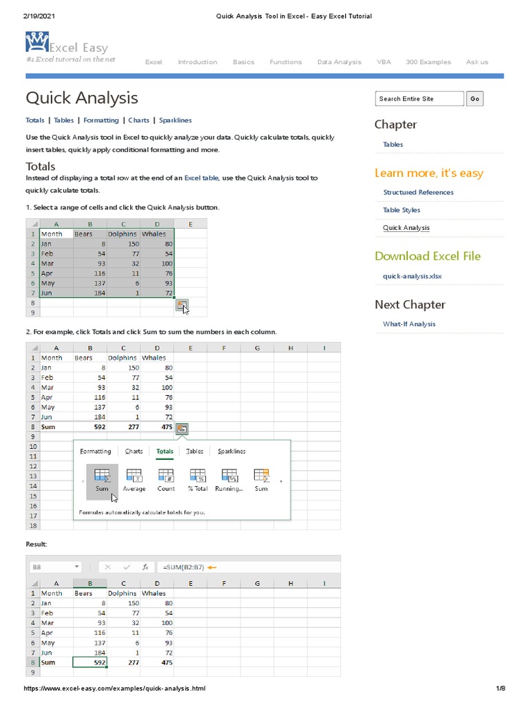 Quick Analysis Tool in Excel - Easy Excel Tutorial | PDF | Microsoft ...